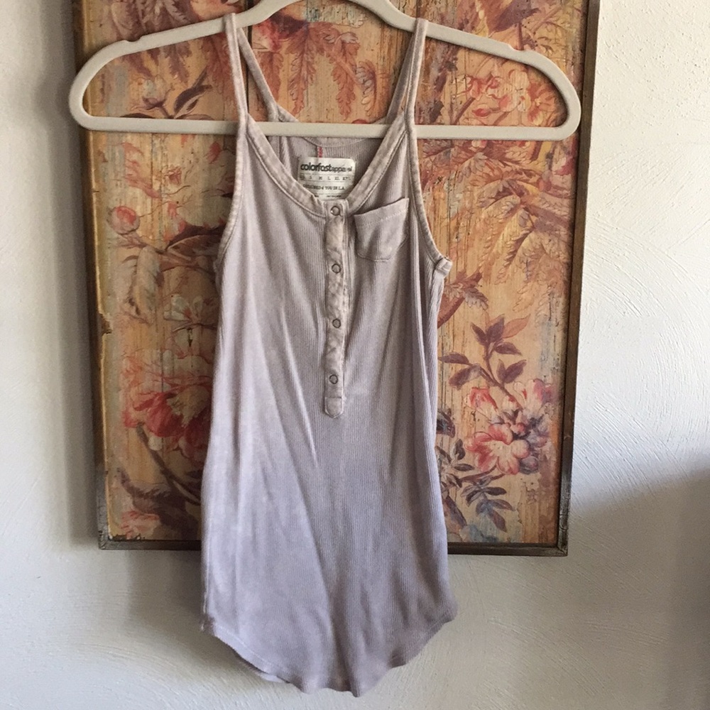 Colorfast Apparel Stretch Rib Henley Tank Top Xs - Gem